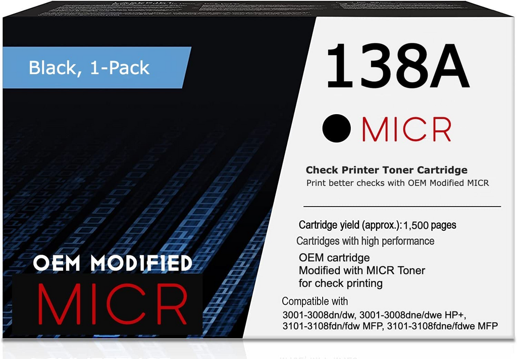HP 138A W1380A OEM Modified MICR Toner Cartridge – MICR Toner Intl