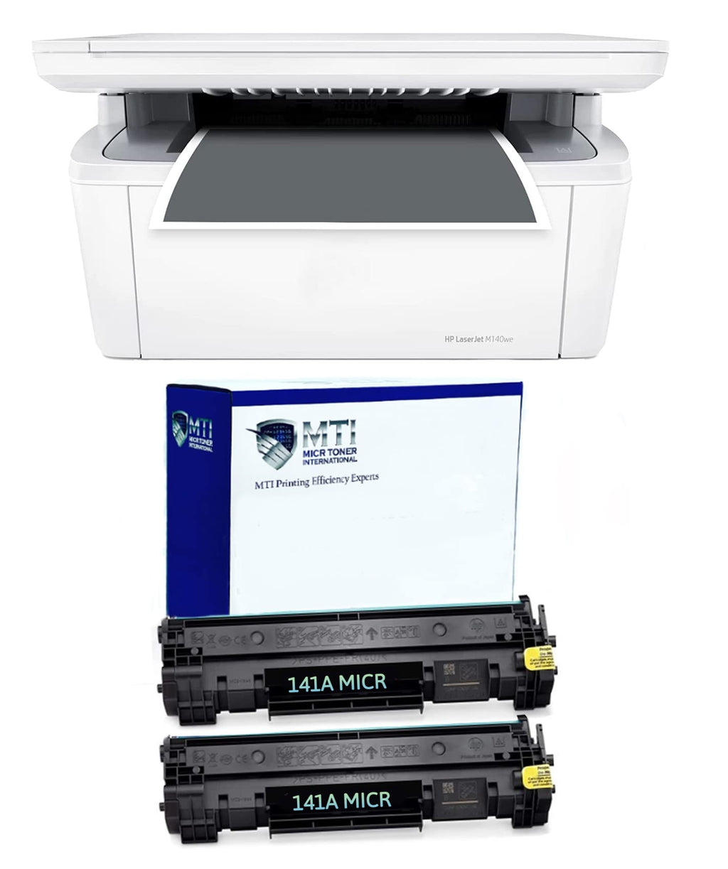 HP M140we MICR Laser Printer and 2 MTI W1410A MICR Toner Cartridges (2 ...